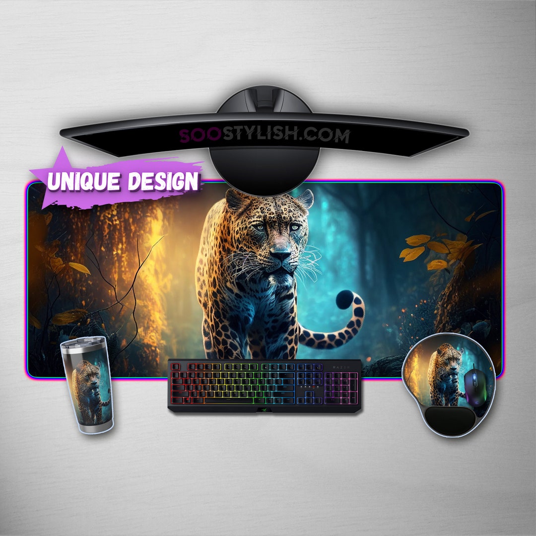 Realistic Leopard Desk Mat Leopard Wrist Rest Mouse Pad and Insulated ...