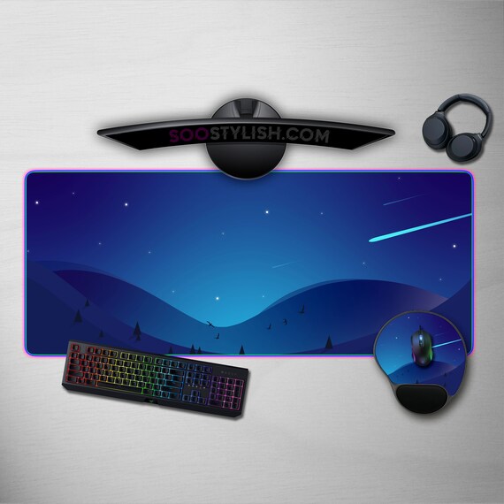 Illustrated Desk Mat Blue Desk Mat Abstract Desk Pad Cute - Etsy