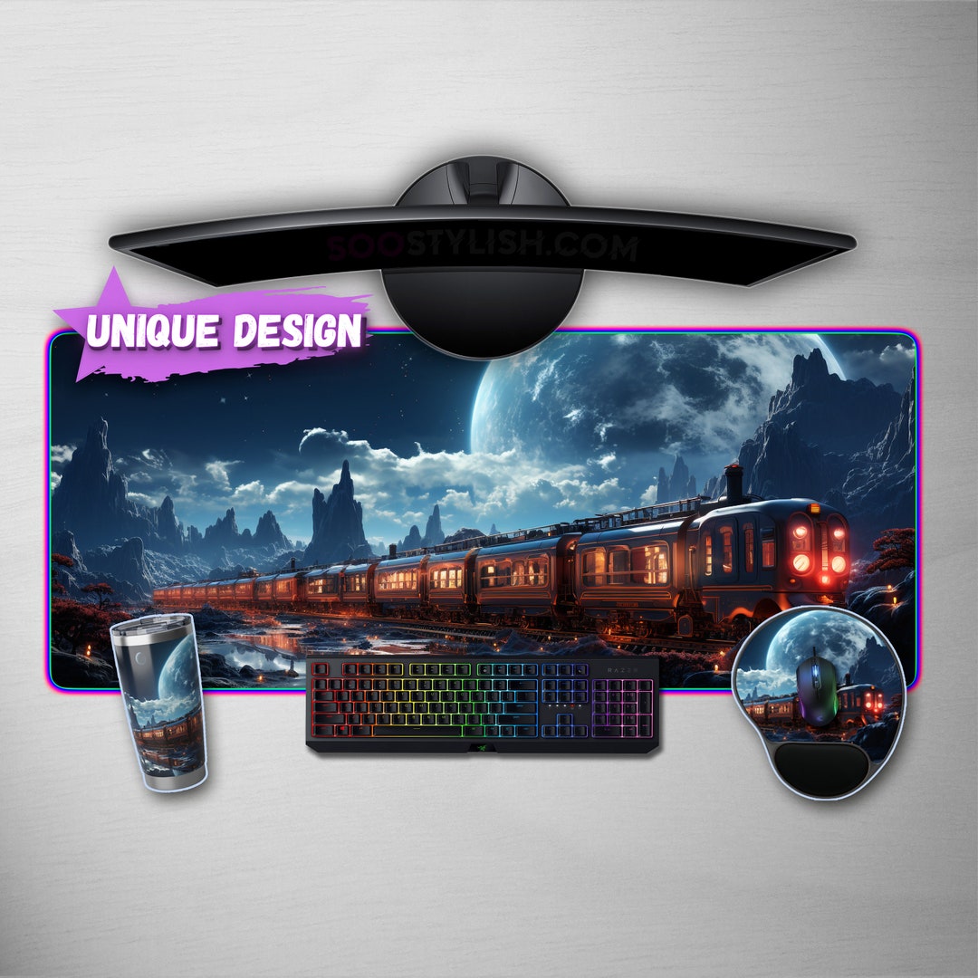 Space Train Station Desk Mat Wrist Rest Mouse Pad and Insulated Tumbler ...
