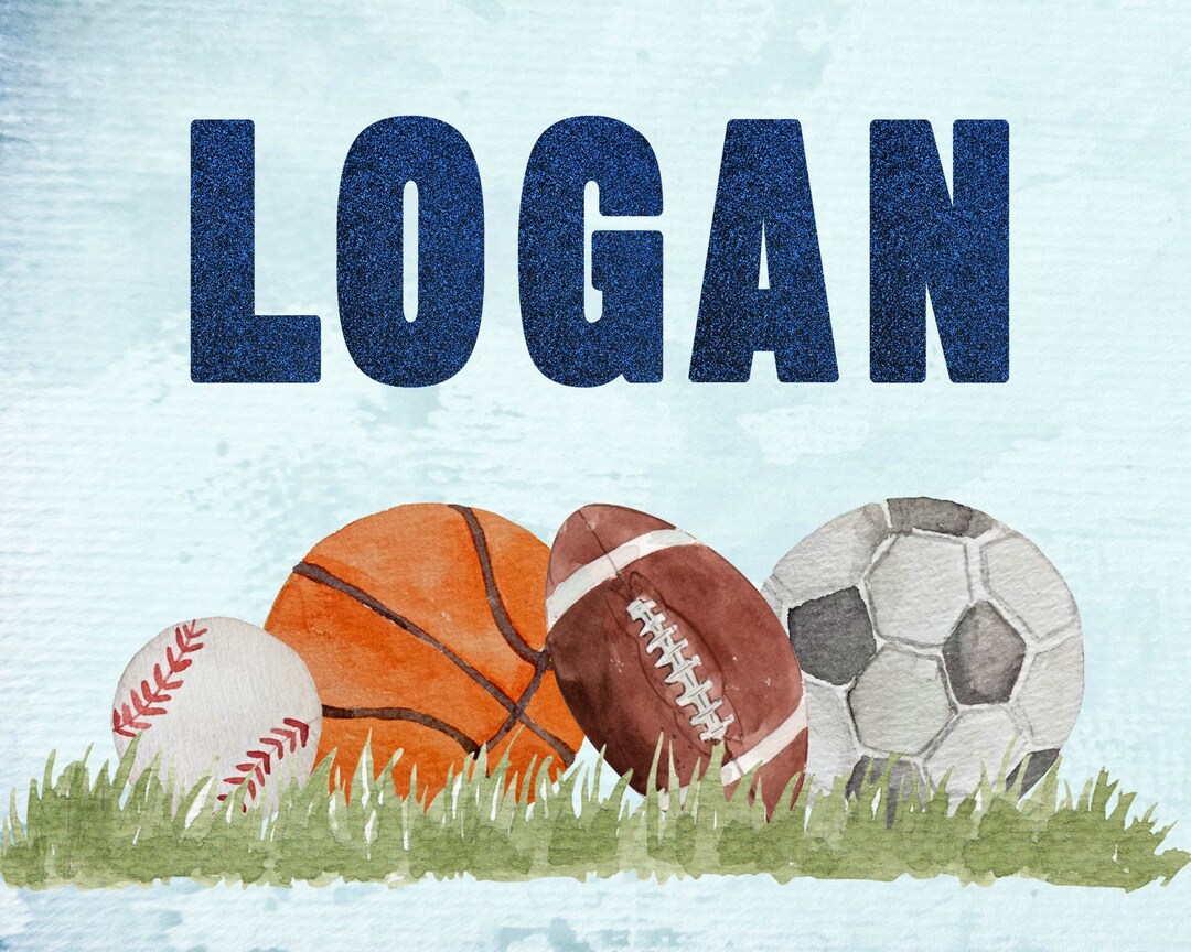 Sports Themed Custom Name Printable: Sports Name Sign With Watercolor ...