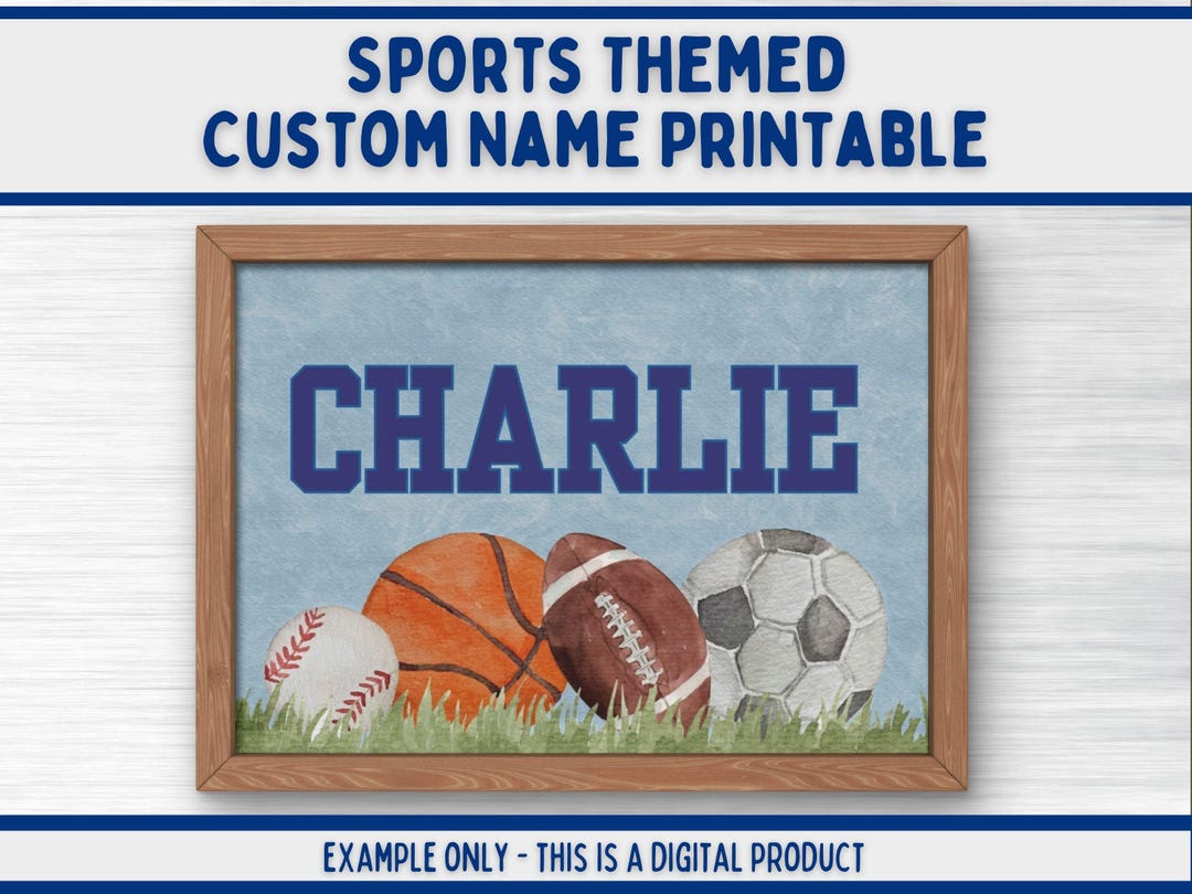 Sports Themed Custom Name Printable: Sports Name Sign With Watercolor ...