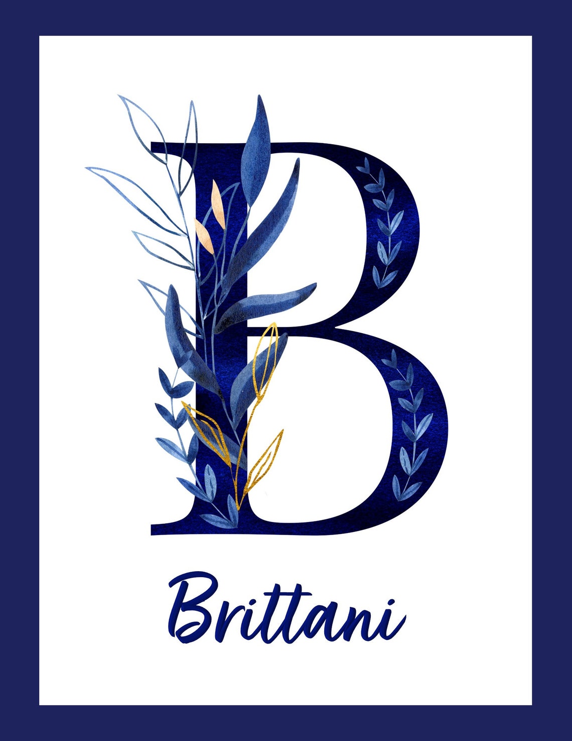 Blue Monogram Custom Printable: Dark Blue Floral Monogram Letter With ...