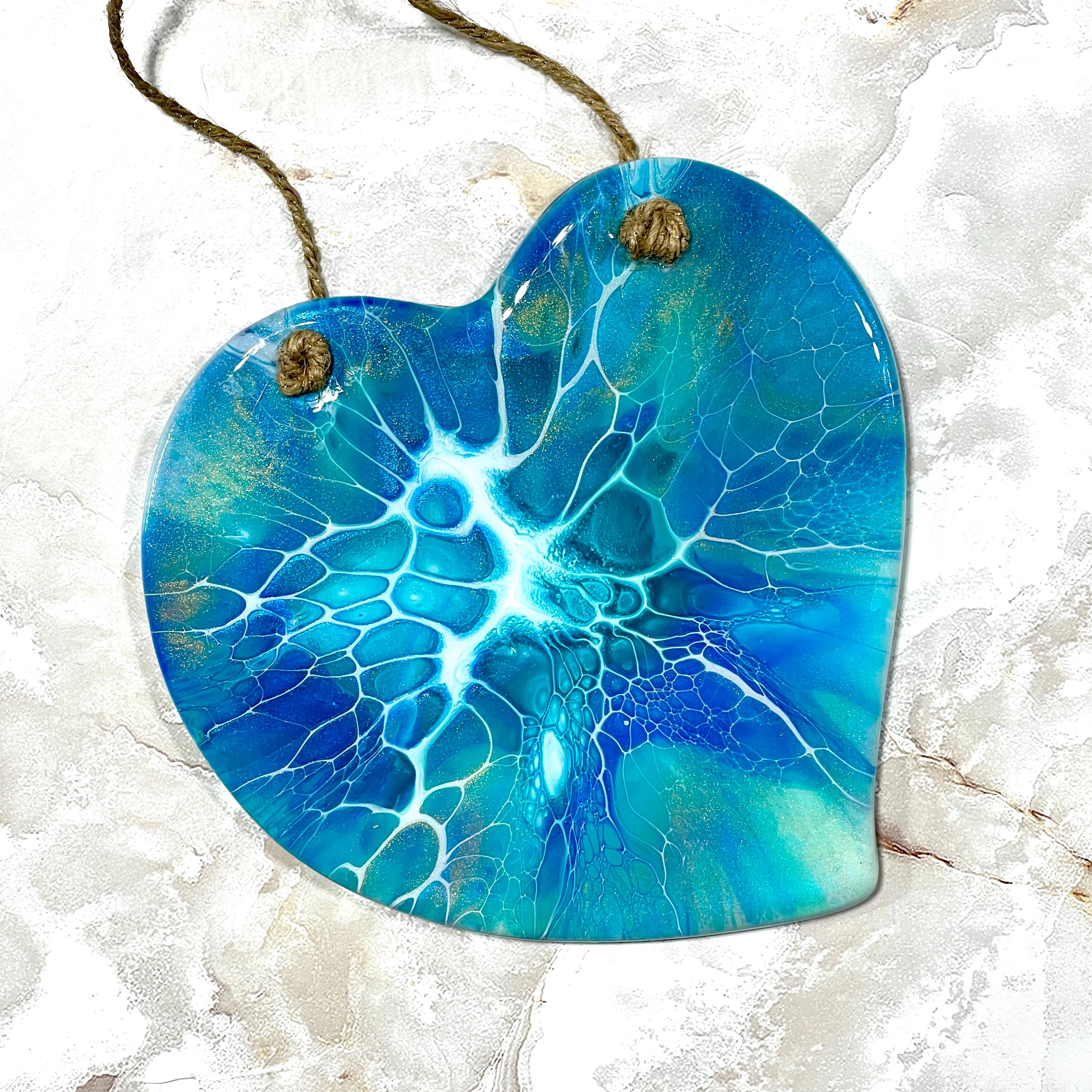 Beachy Ceramic Heart Ornament - Hand Painted, Coastal, Aqua, Blue ...