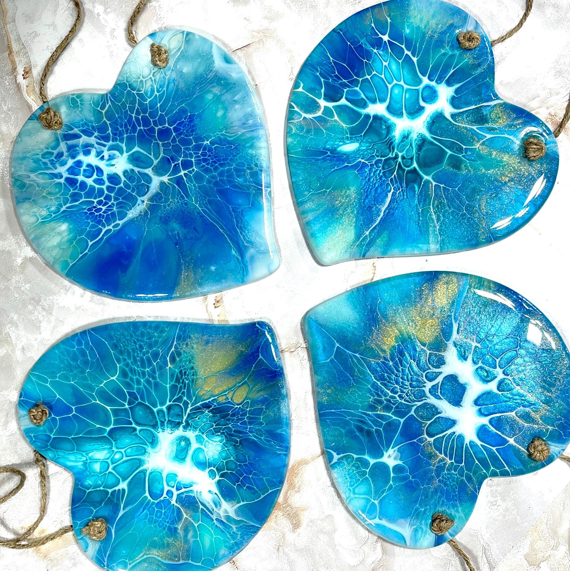 Beachy Ceramic Heart Ornament - Hand Painted, Coastal, Aqua, Blue ...