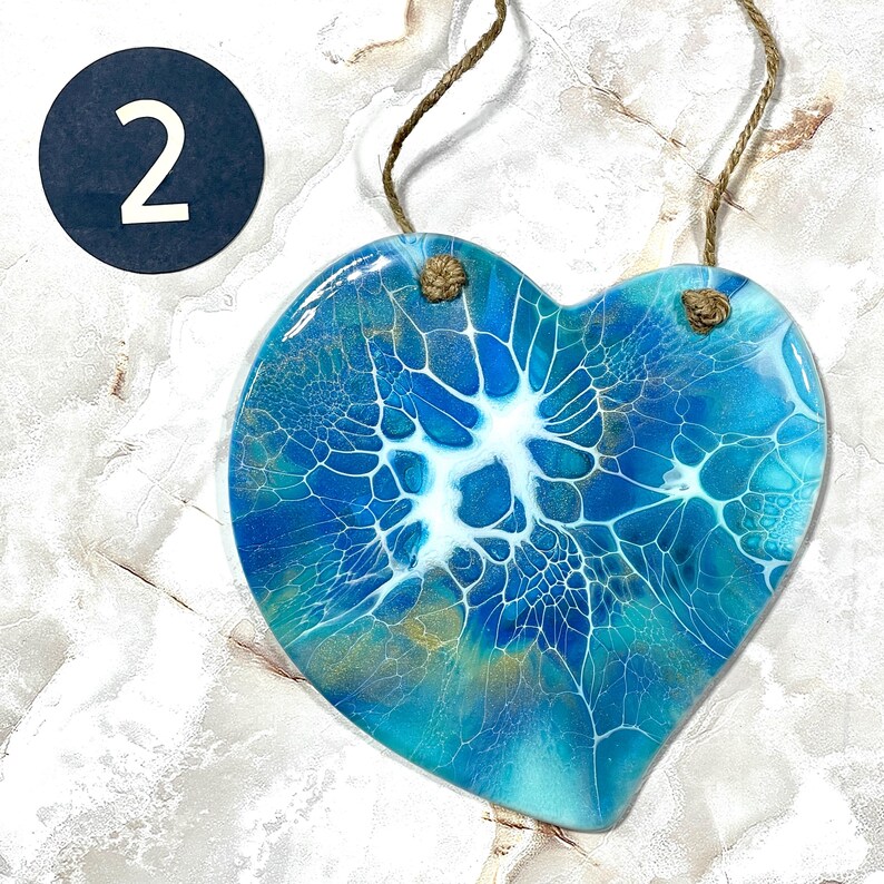 Beachy Ceramic Heart Ornament - Hand Painted, Coastal, Aqua, Blue ...