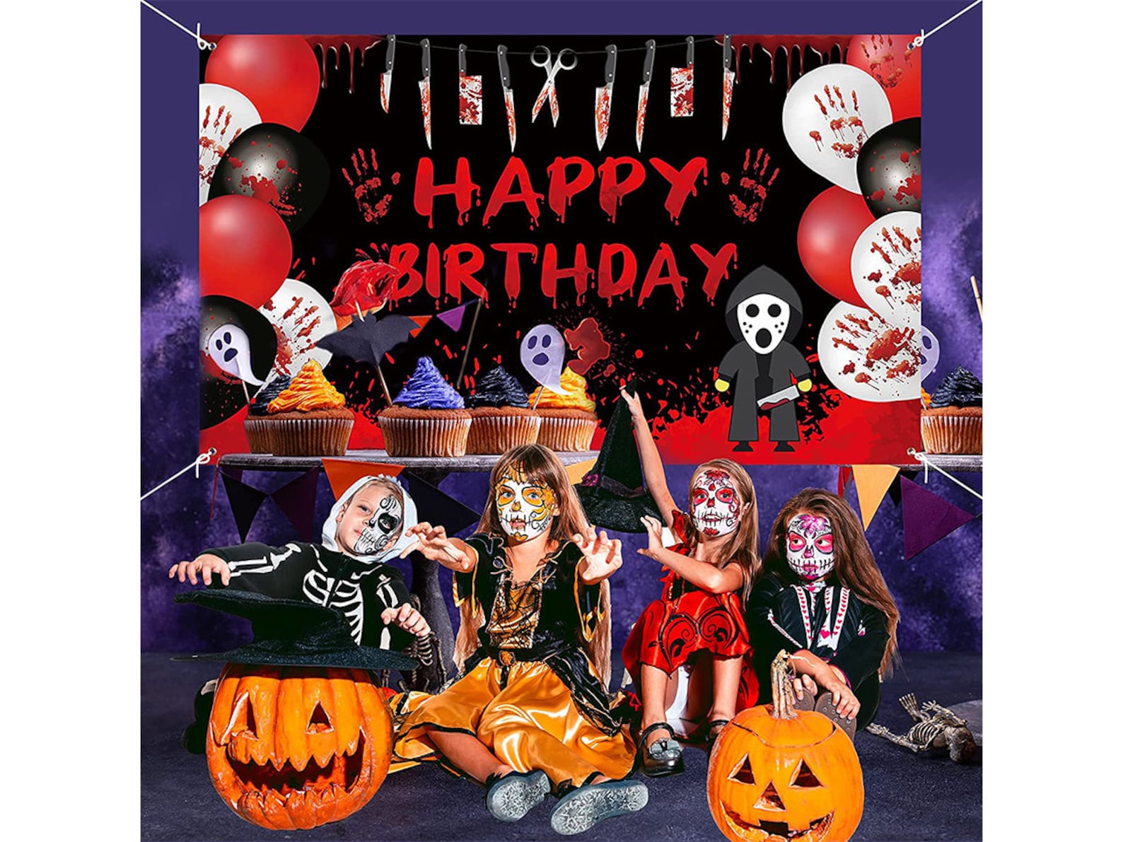 Horror Happy Birthday Backdrop Banner Halloween Scary Bloody | Etsy