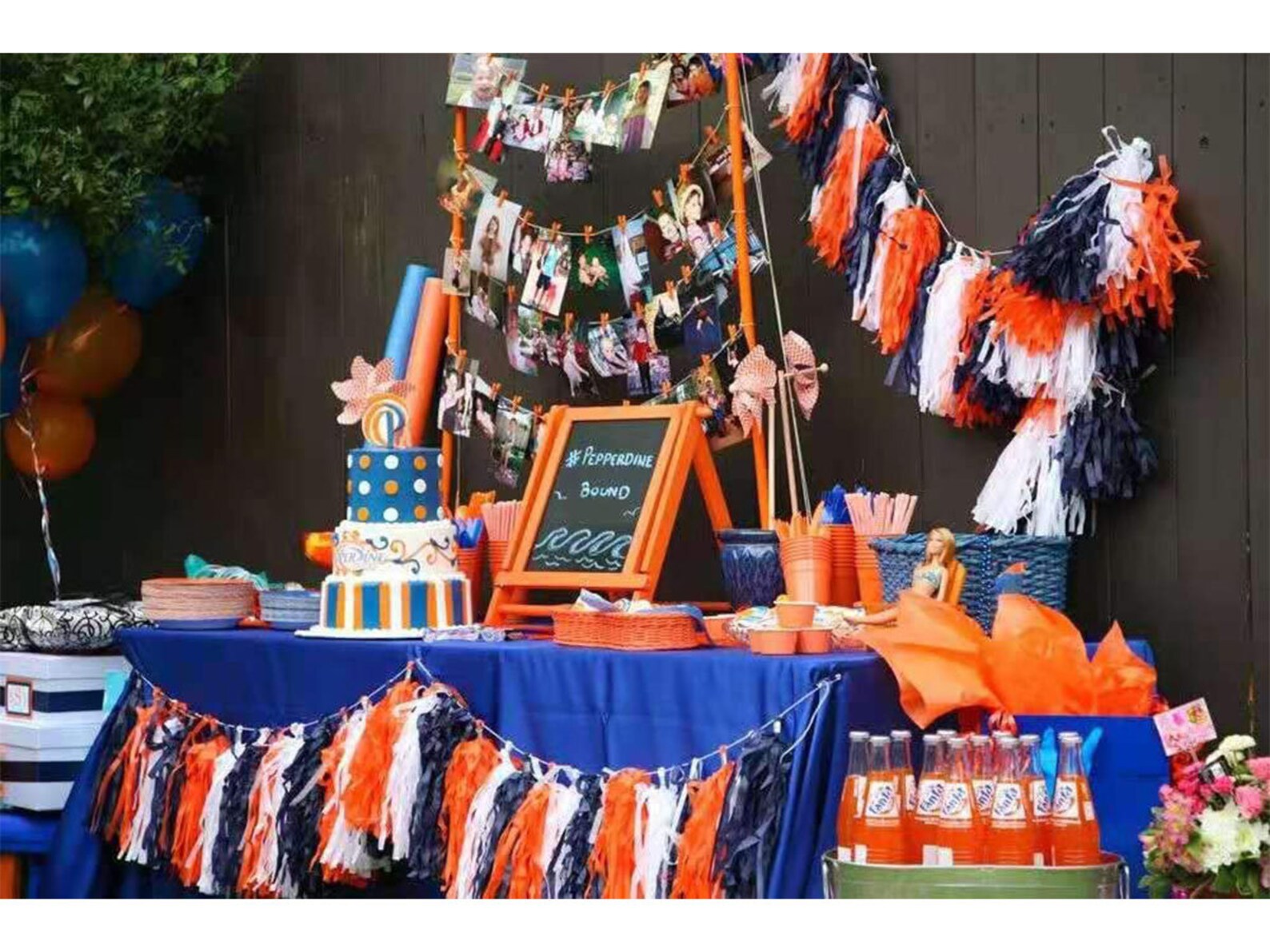 Graduation Party Supplies Navy Blue Orange White American | Etsy