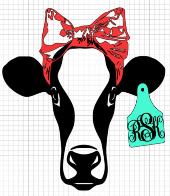 Cow With Bow and Ear Tag Decal | Etsy