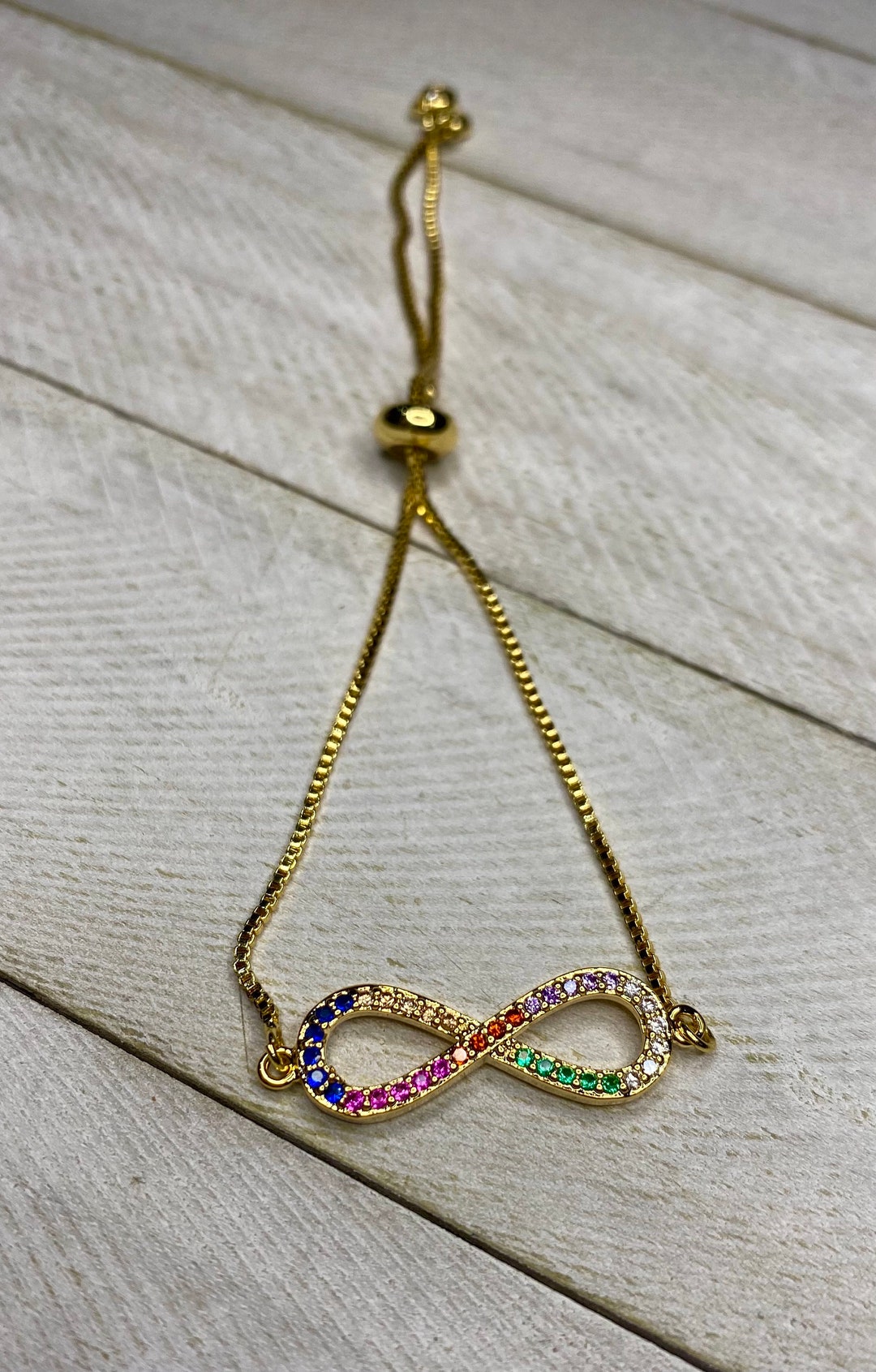 Rainbow Jeweled Infinity Sign Gold and Silver Chain - Etsy