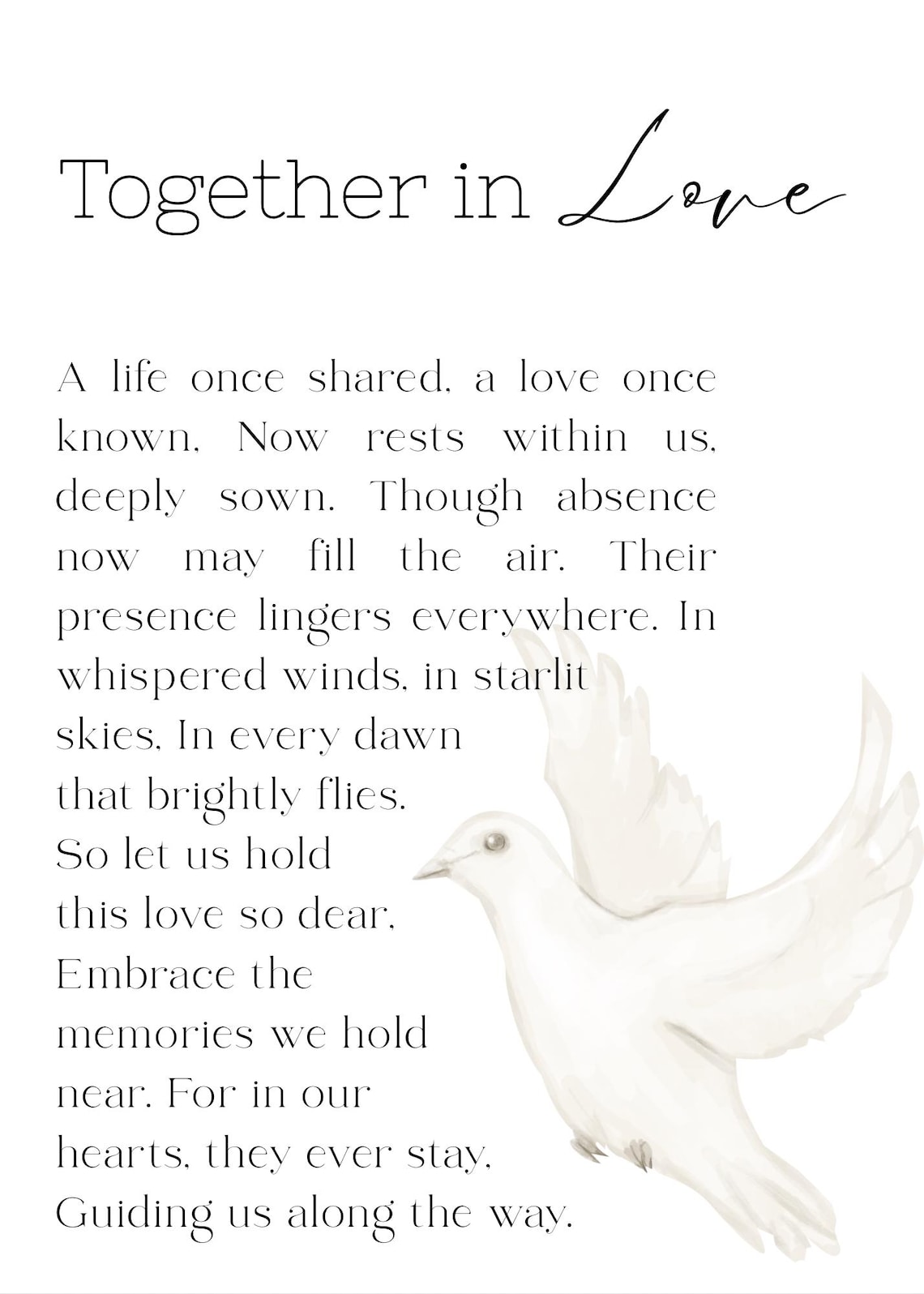 Memorial Poem Template - Funeral Tribute Printable - Sympathy Poem ...