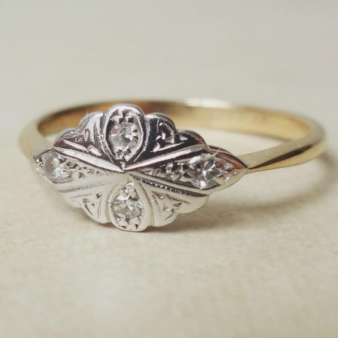 Art Deco Ring Floral Ring Lab Created Diamond Ring 14k Gold Finish Ring ...