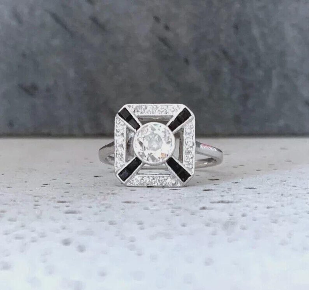 Art Deco Style Ring 2.1ct Lab-created Diamond Ring & Black Onyx Ring ...