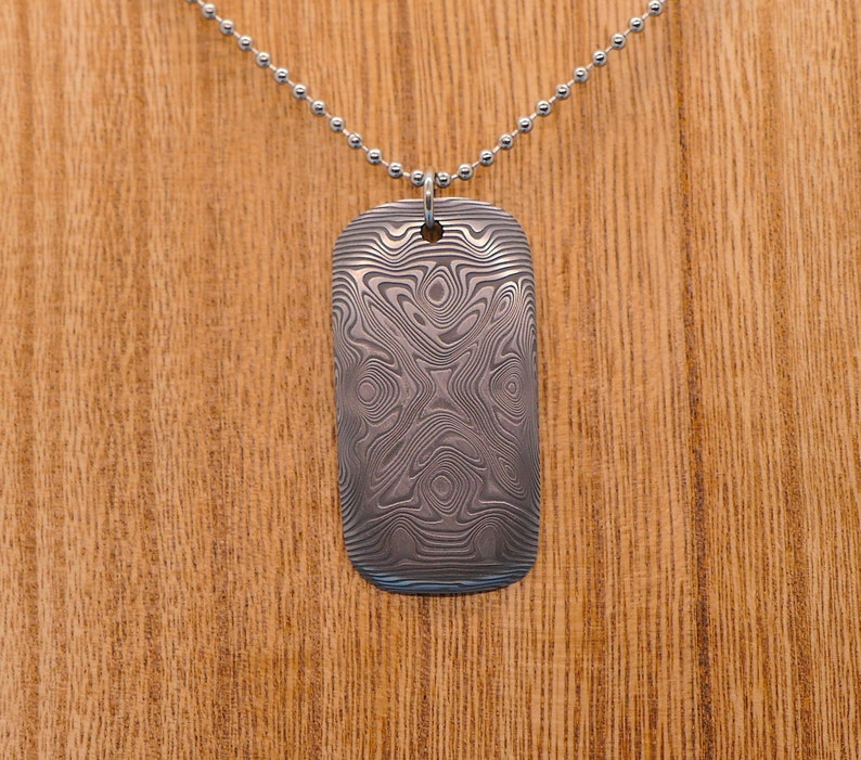 Damascus Pendant Large Dog Tag Baldur Pattern Damasteel - Etsy