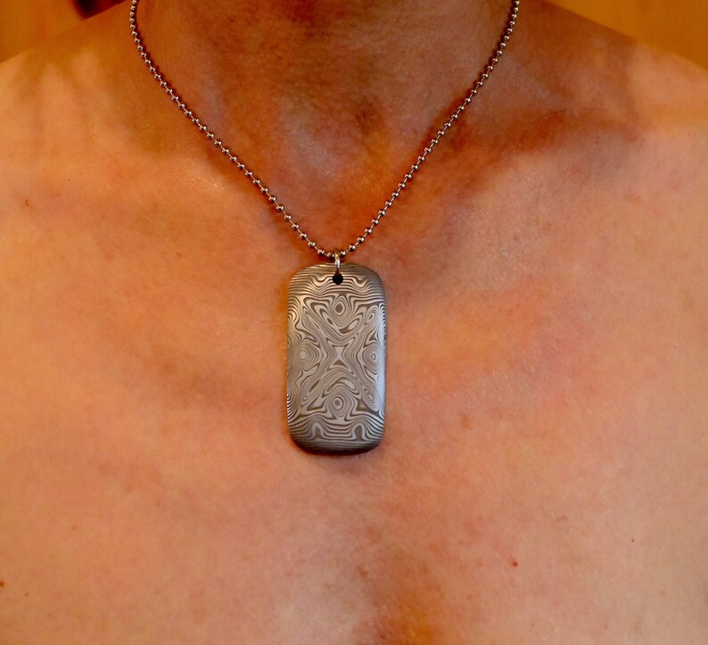 Damascus Pendant Large Dog Tag Baldur Pattern Damasteel - Etsy