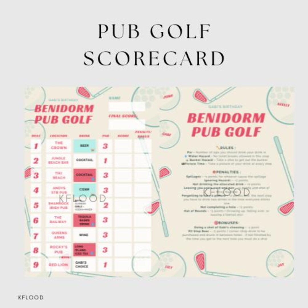 Pub Golf Scorecard - Editable Digital File - Etsy