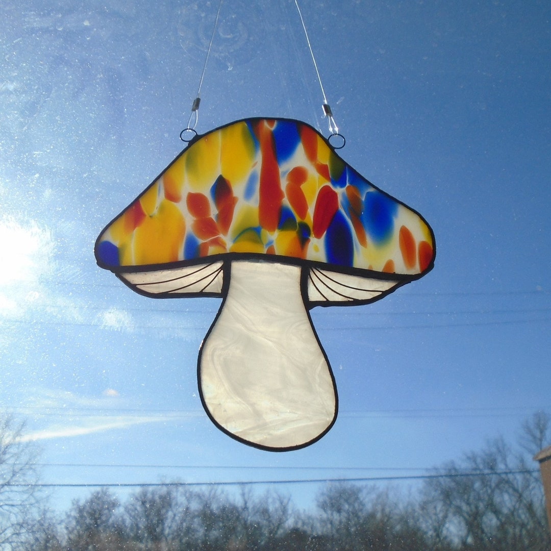 Stained Glass magic Mushroom Psychedelic Sun Catcher Version 2. Size ...