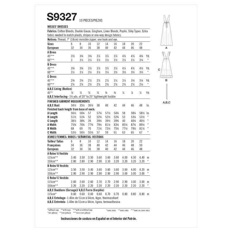 Simplicity Sewing Pattern S9327 Misses' Dresses - Etsy