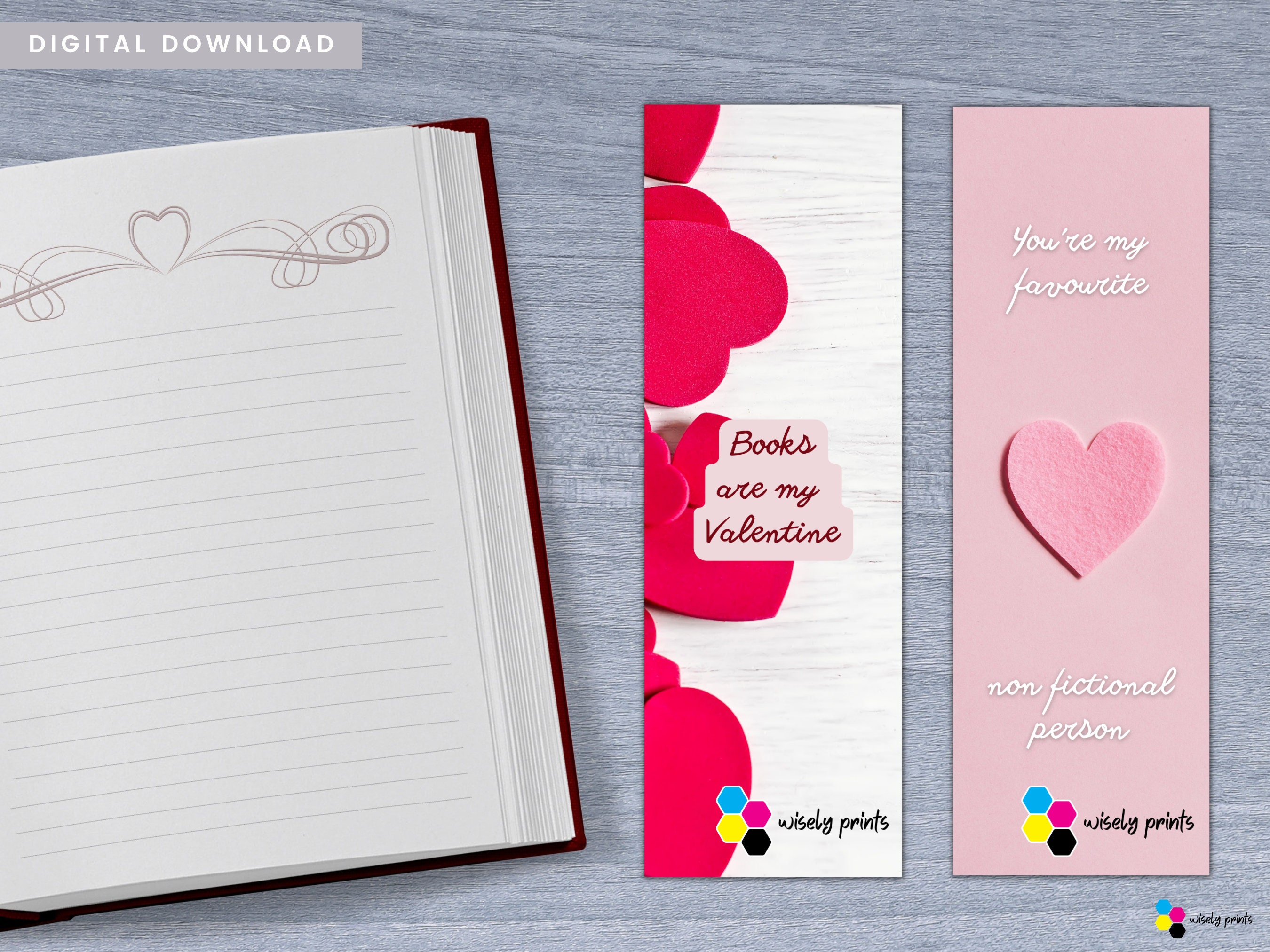 Valentine's Day Printable Bookmarks Set for Bookworms/readers Book ...
