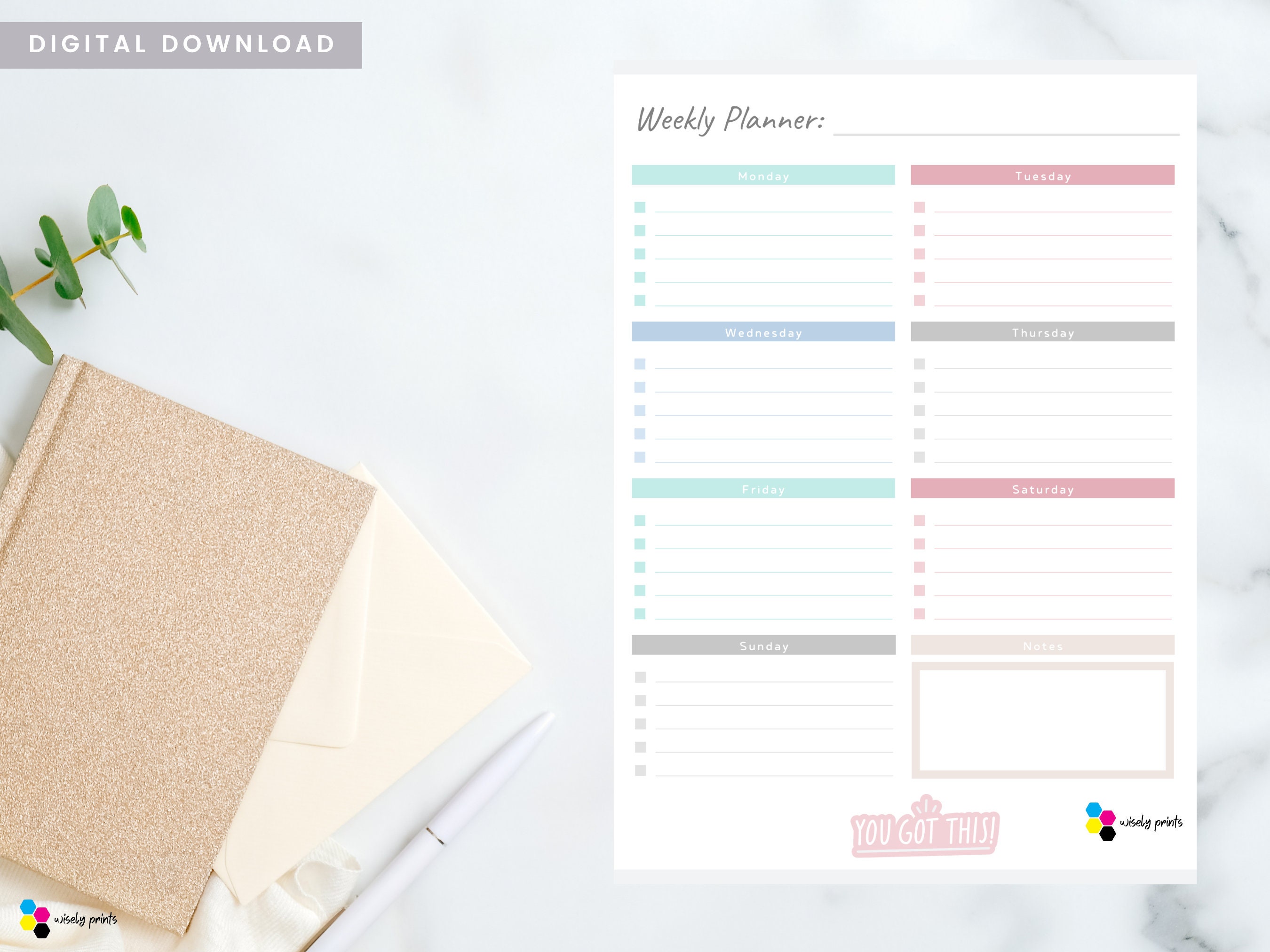 Pastel Weekly Planner Printable / Danish Pastel Aesthetic / - Etsy