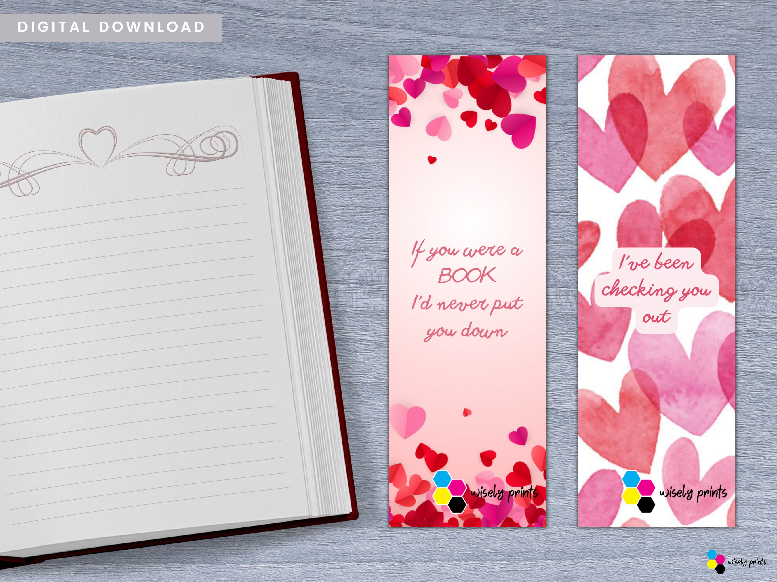 Valentine's Day Printable Bookmarks Set for Bookworms/readers Book ...