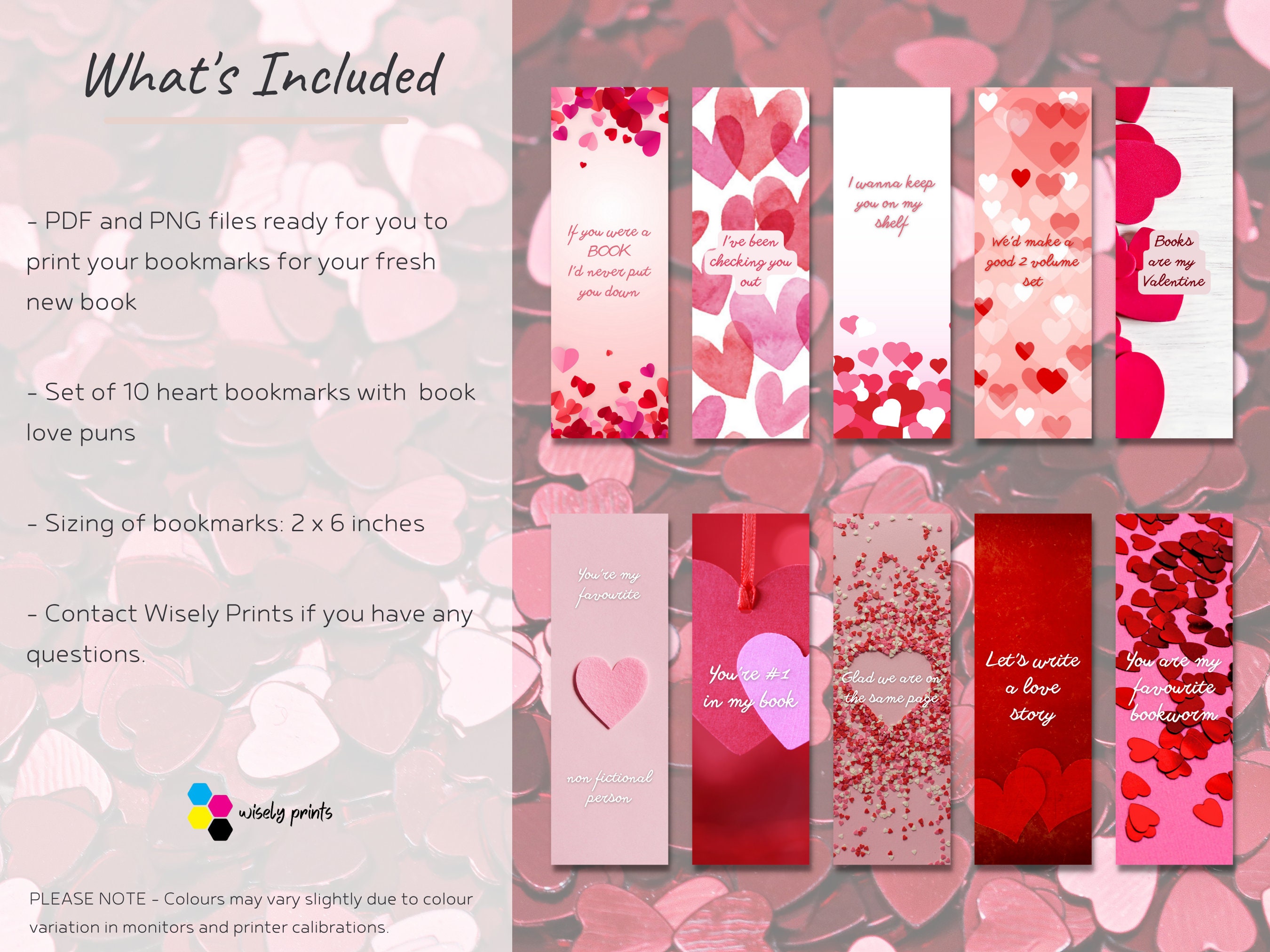 Valentine's Day Printable Bookmarks Set for Bookworms/readers Book ...