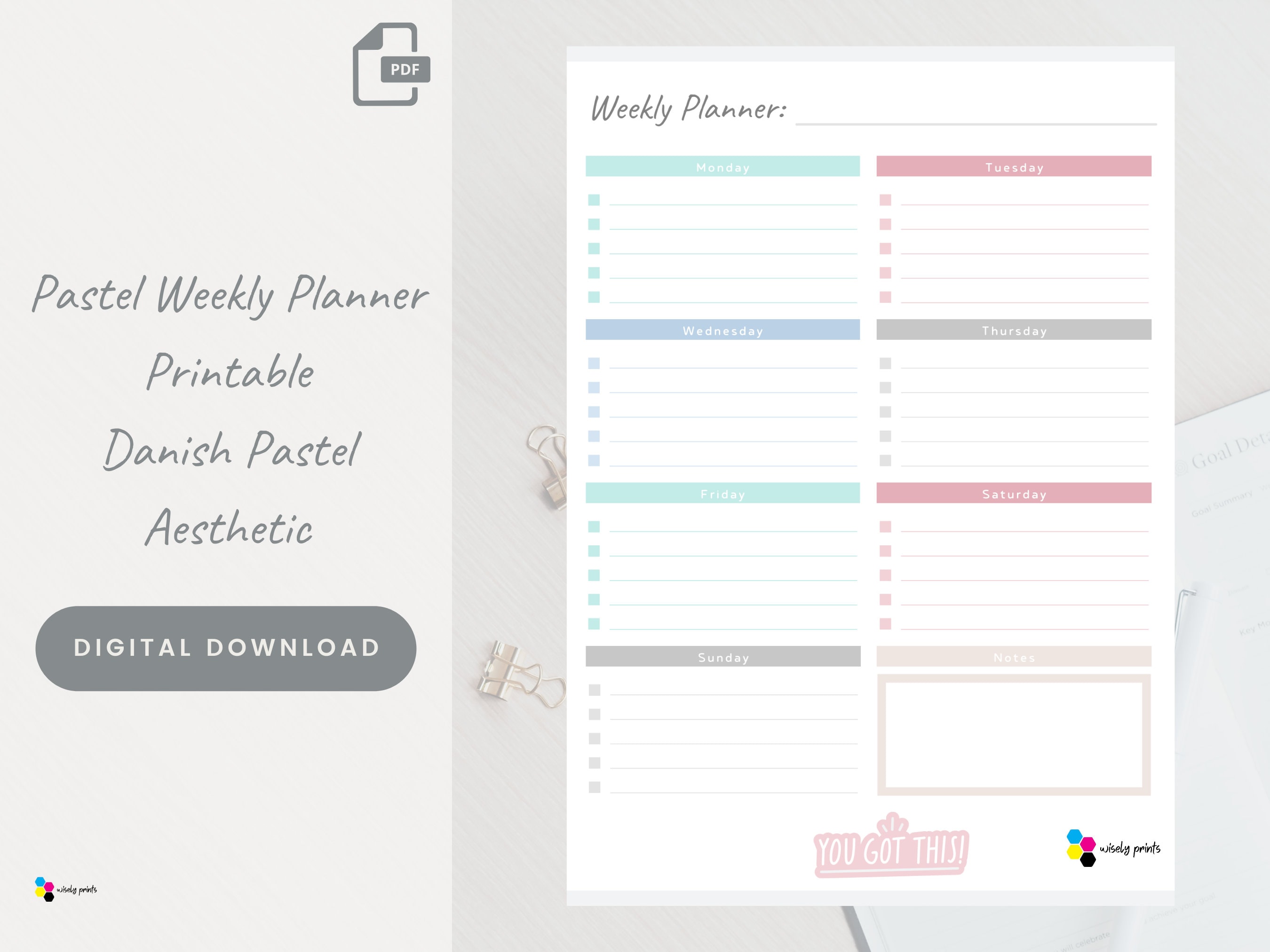 Pastel Weekly Planner Printable / Danish Pastel Aesthetic / - Etsy