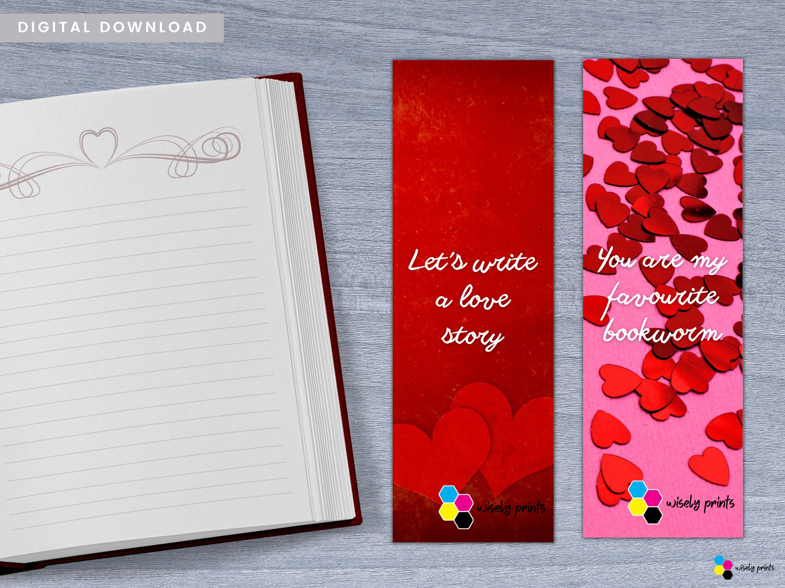 Valentine's Day Printable Bookmarks Set for Bookworms/readers Book ...