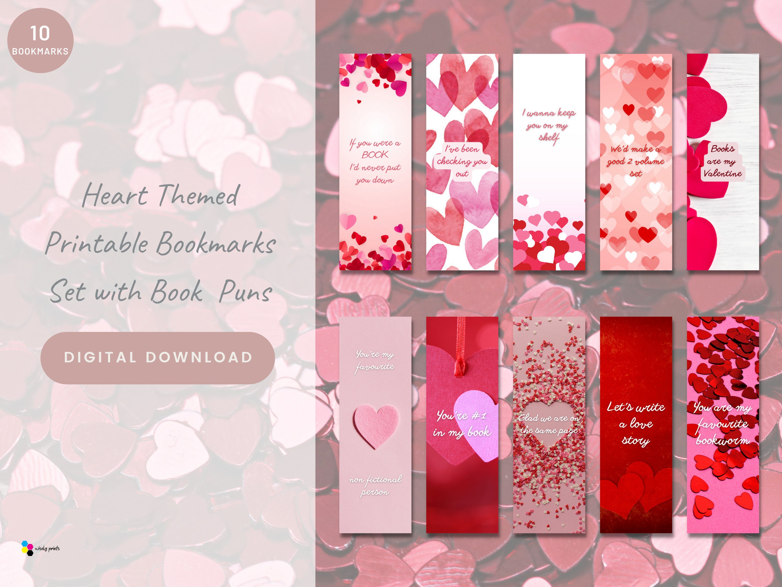 Valentine's Day Printable Bookmarks Set for Bookworms/readers Book ...