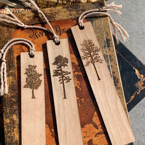 Tree Bookmarks Set of Three Bookmark Wood Wood Bookmark - Etsy