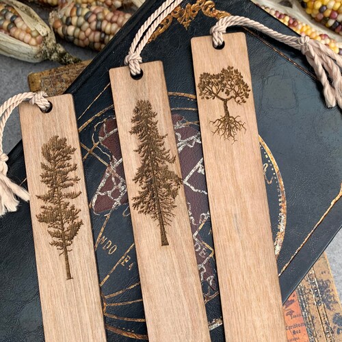 Tree Bookmarks Set of Three Bookmark Wood Wood Bookmark - Etsy