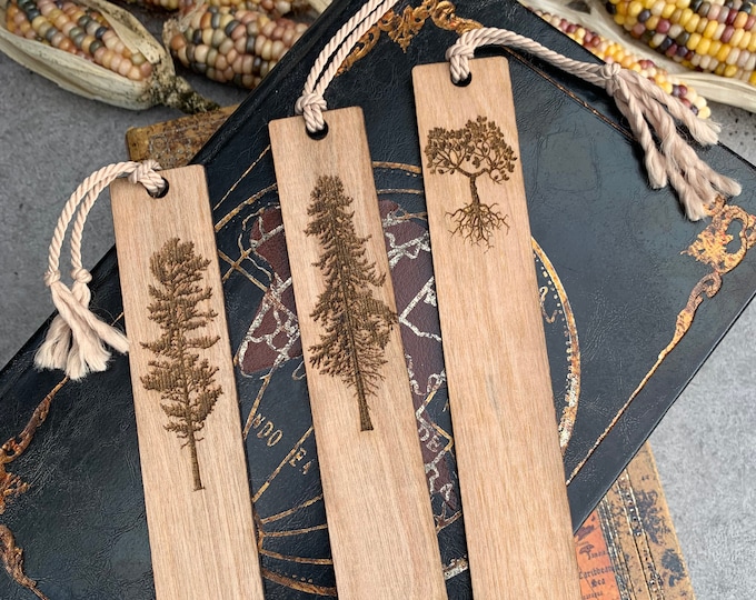 Tree Bookmarks, Set of Three, Wood Bookmarks, Engraved, Tree, Gift ...