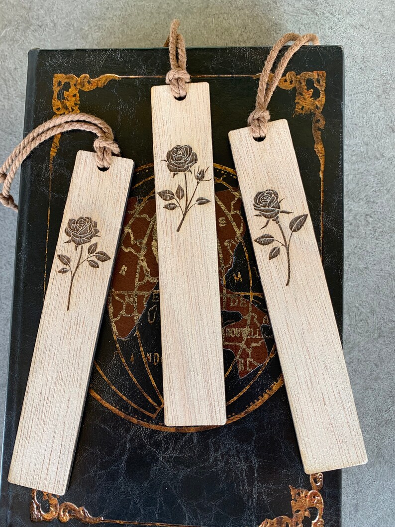 Rose Bookmark Set of Three Bookmark Wood Wood Bookmark - Etsy