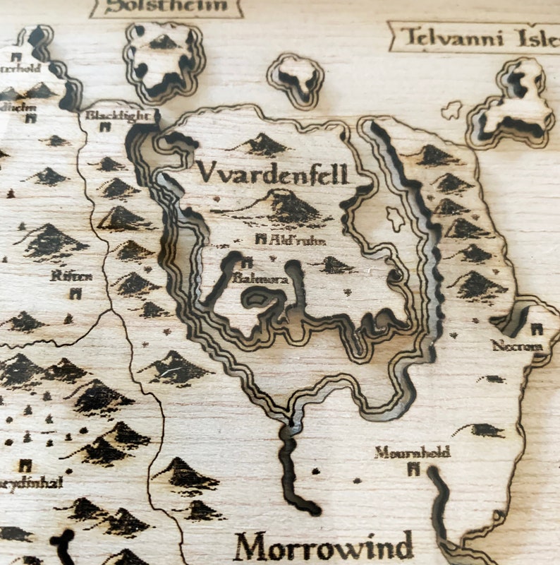 Skyrim Tamriel Laser Cut Engraved Wood 3D Map - Etsy