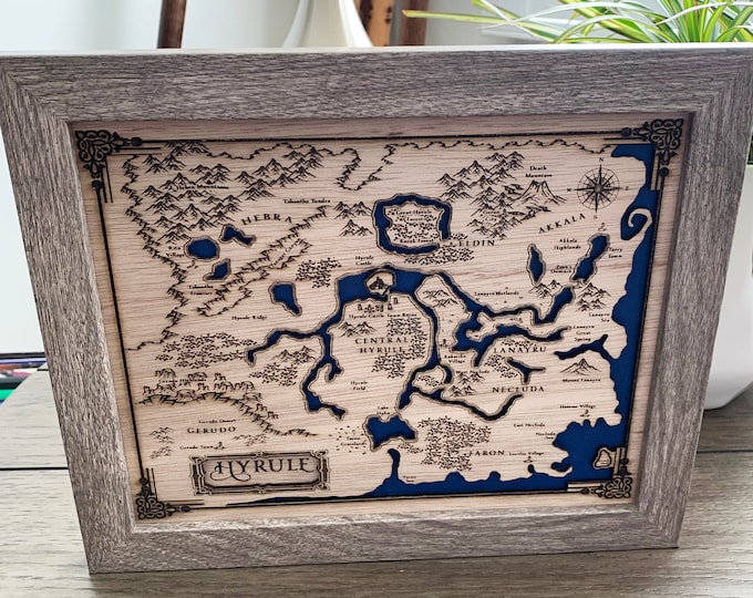 Zelda, Hyrule, Link, Laser Cut, Engraved, Wood, 3D, Map, Picture, 8x10 ...