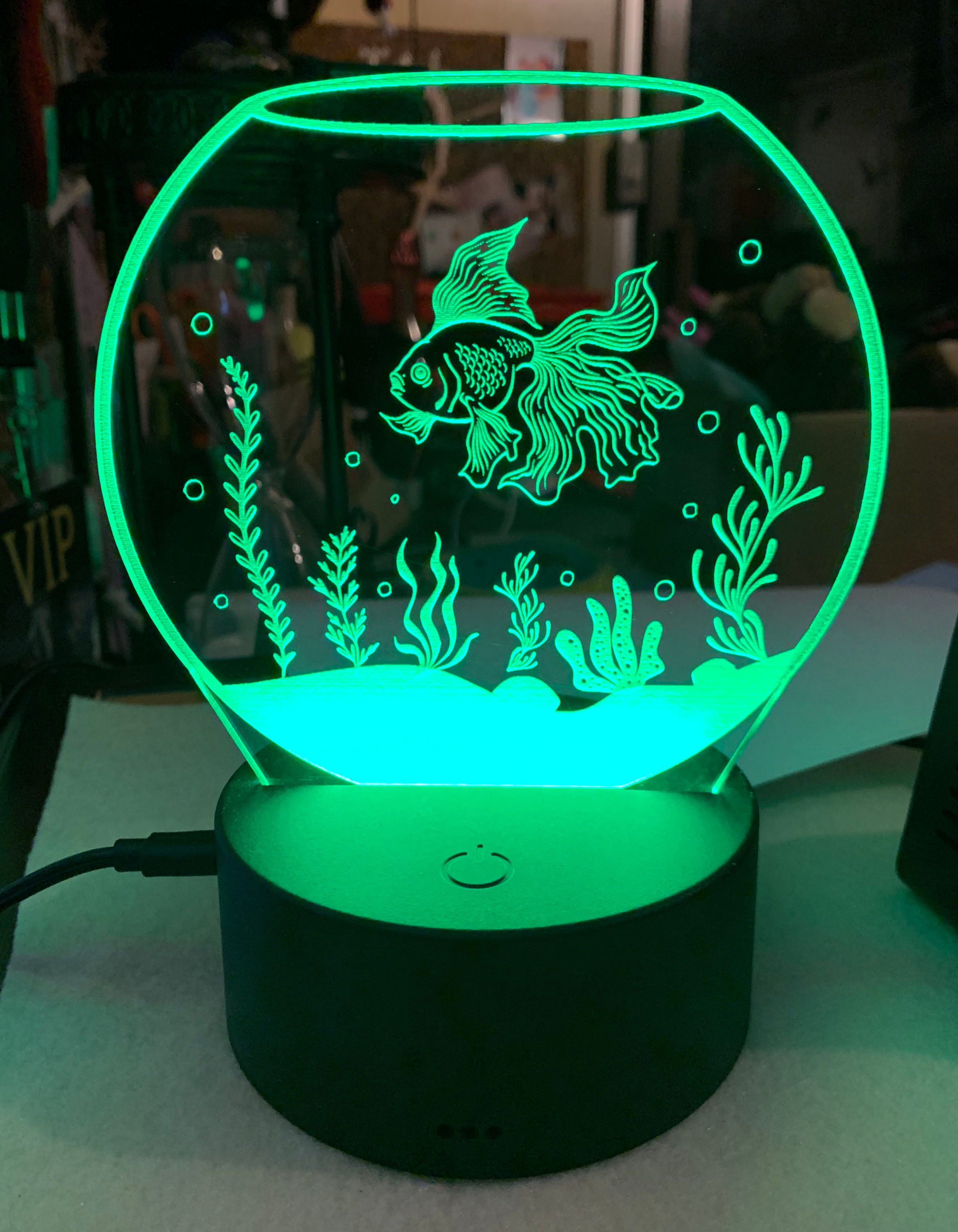 Small Fish Bowl, Led, Edge Lit, Nightlight, Kids, Gift, Gift for Him ...