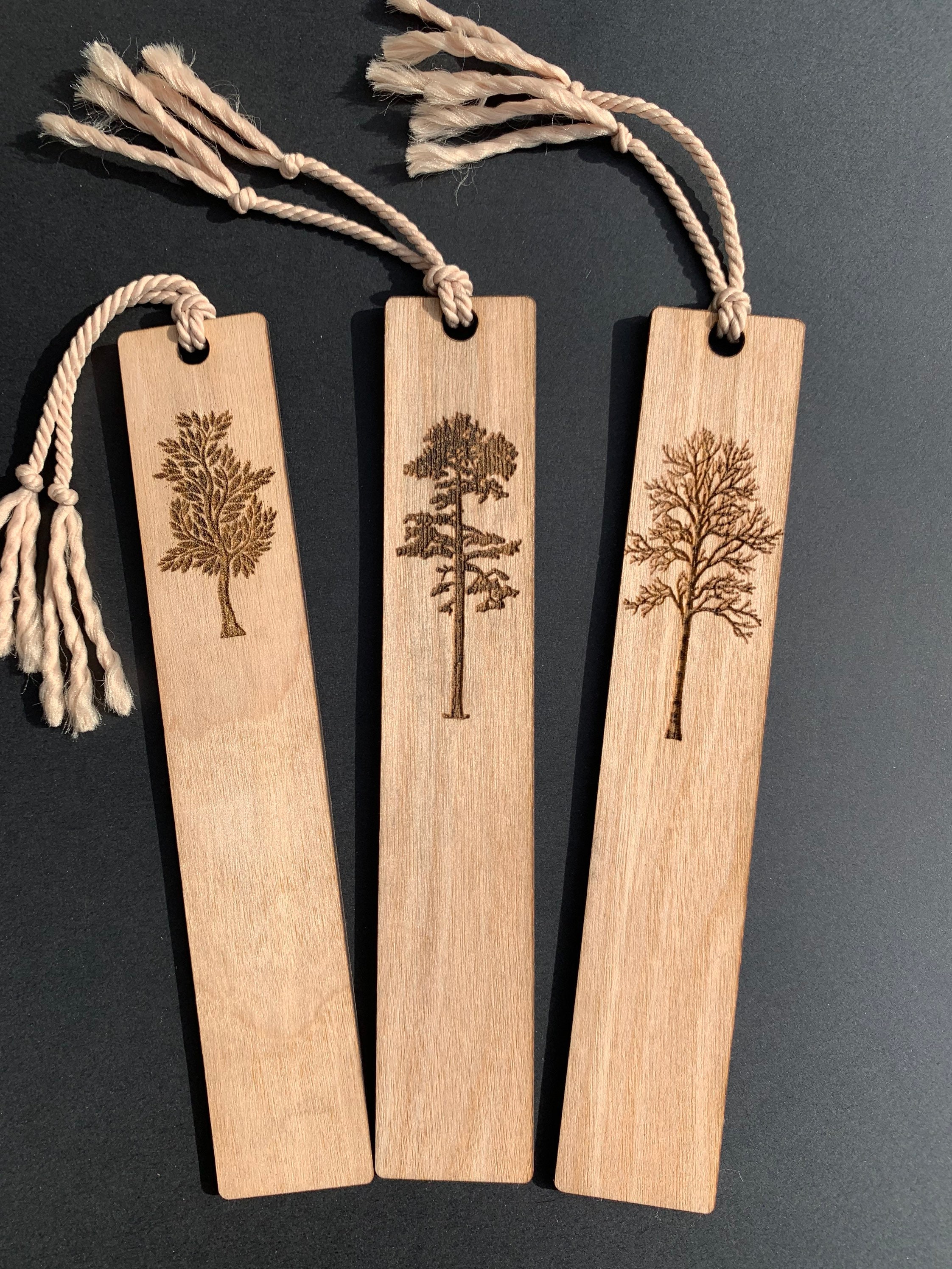 Tree Bookmarks, Set of Three, Bookmark, Wood,, Wood Bookmark, Gift ...