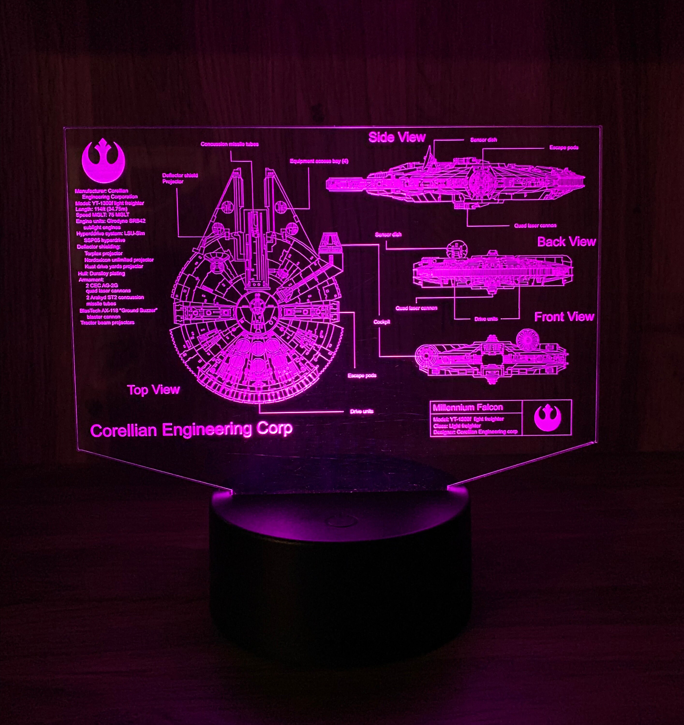 Millennium Falcon, LED, Acrylic ,star Wars, Blueprint,falcon, Light ...