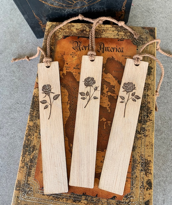 Rose Bookmark Set of Three Bookmark Wood Wood Bookmark - Etsy
