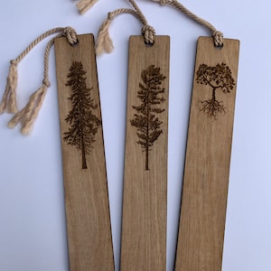 Tree Bookmarks, Set of Three, Wood Bookmarks, Engraved, Tree, Gift ...