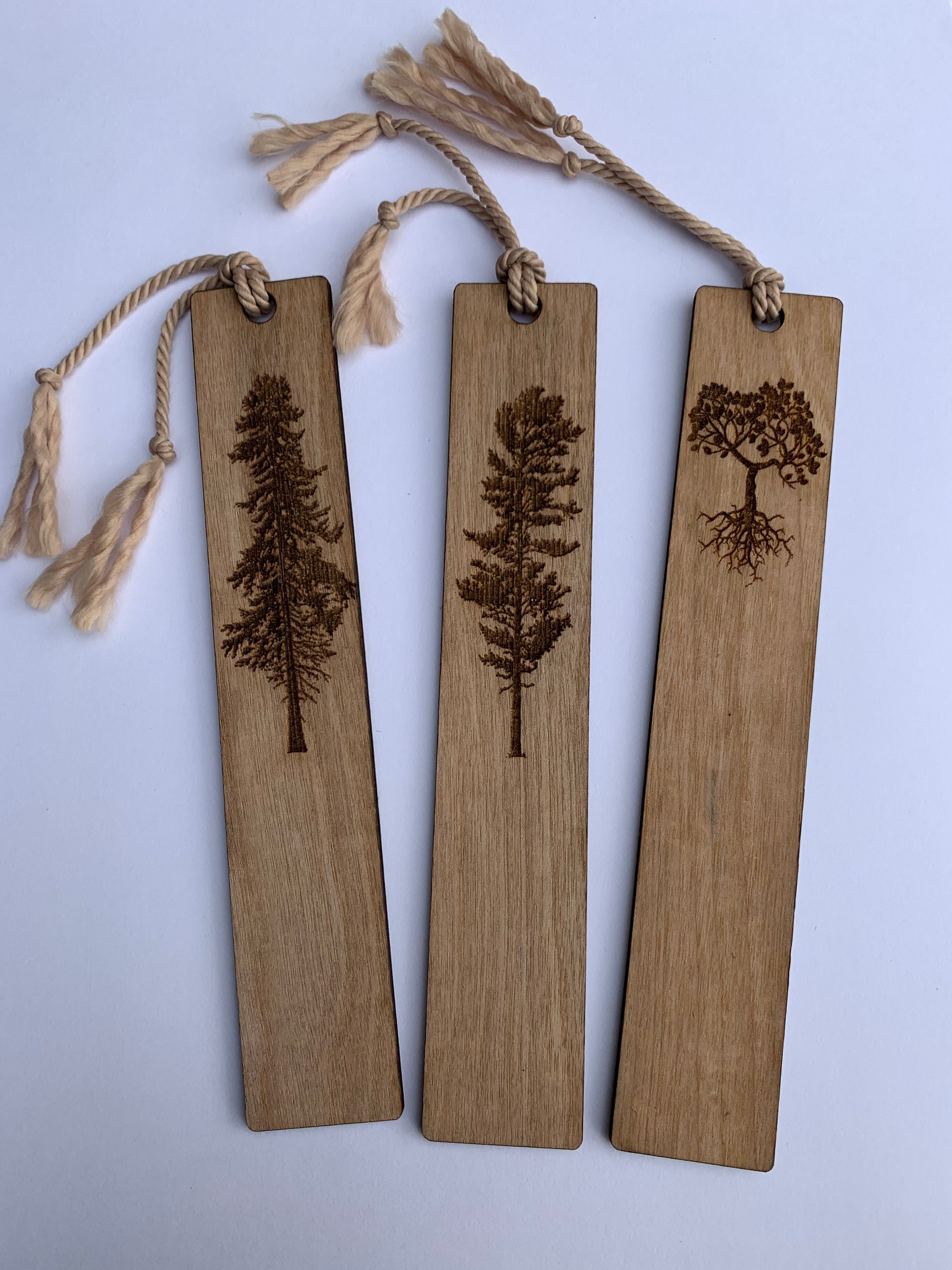 Tree Bookmarks Set of Three Wood Bookmarks Engraved Tree - Etsy