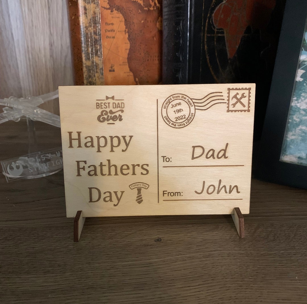 Fathers Day, Wood Postcard, Personalized, Gift, Greeting Card, Gift for ...