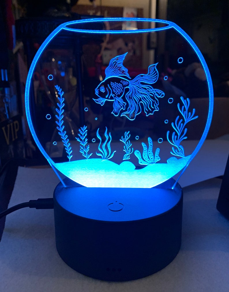 Small Fish Bowl, Led, Edge Lit, Nightlight, Kids, Gift, Gift for Him ...