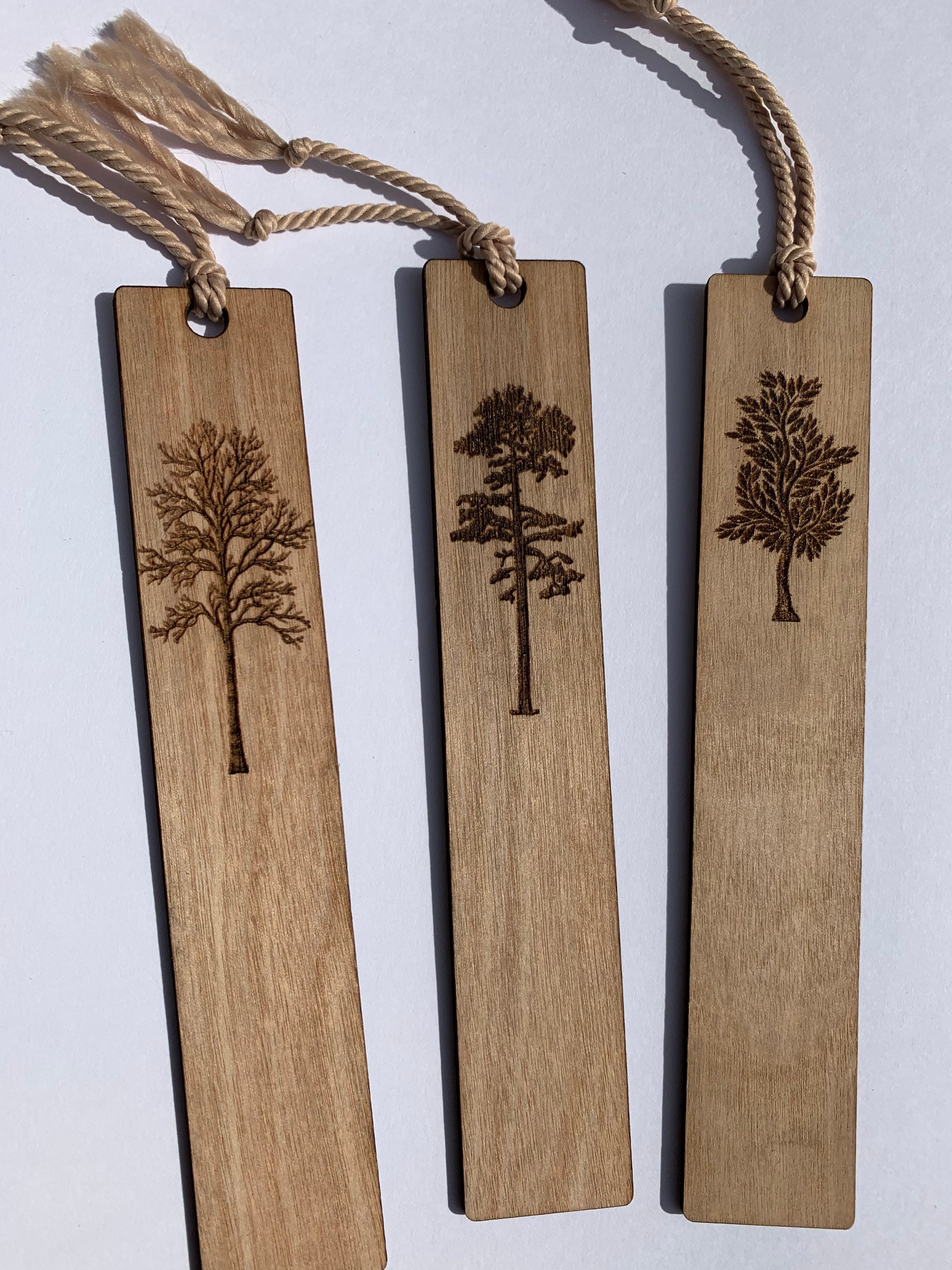 Tree Bookmarks Set of Three Bookmark Wood Wood Bookmark - Etsy