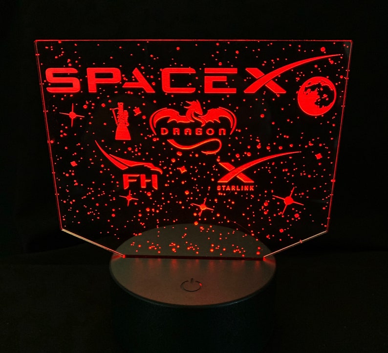 Space X, Space, LED, Edge Lit, Acrylic, Sign, Nightlight, Gift for Him ...