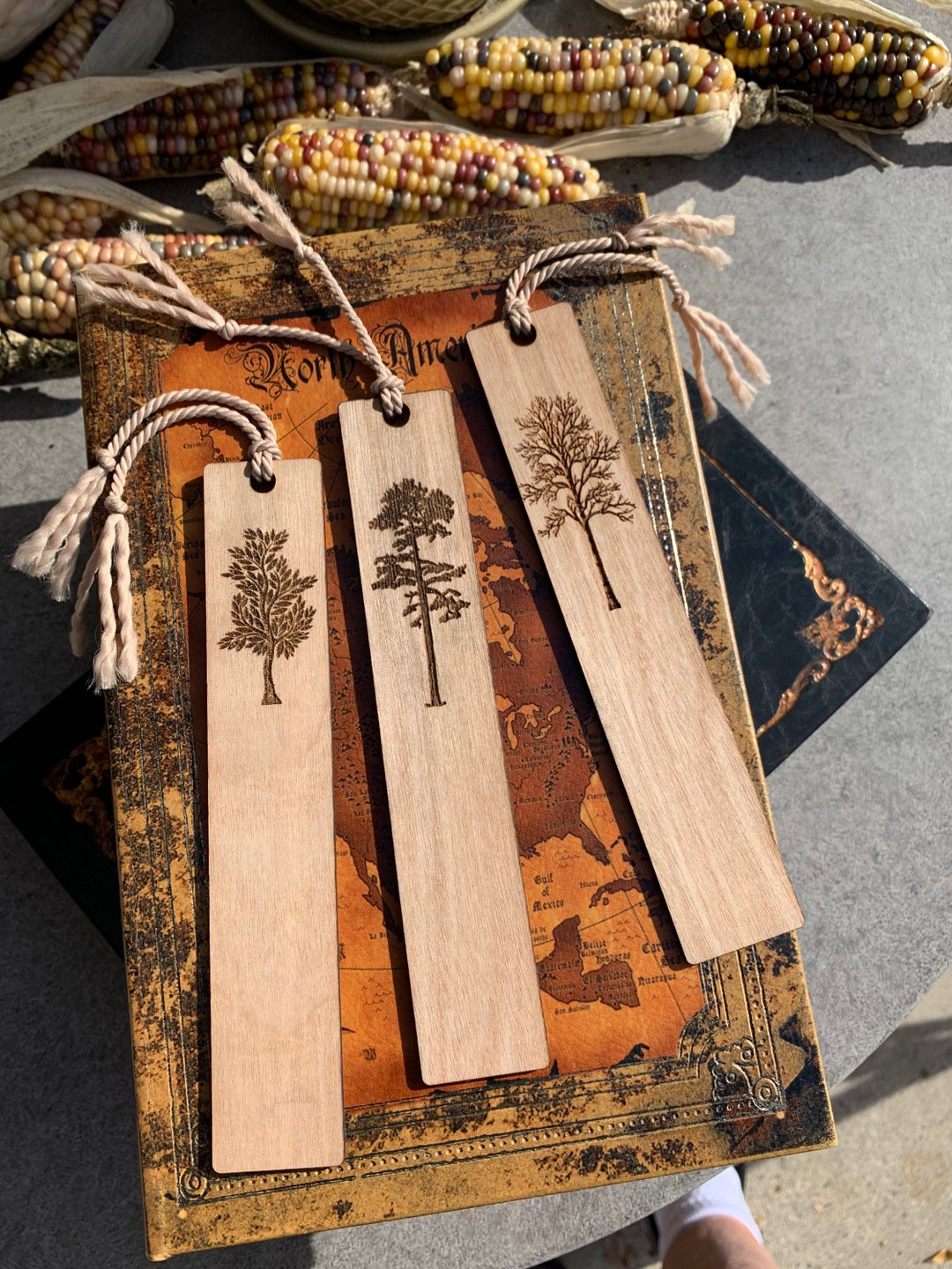 Tree Bookmarks, Set of Three, Bookmark, Wood,, Wood Bookmark, Gift ...