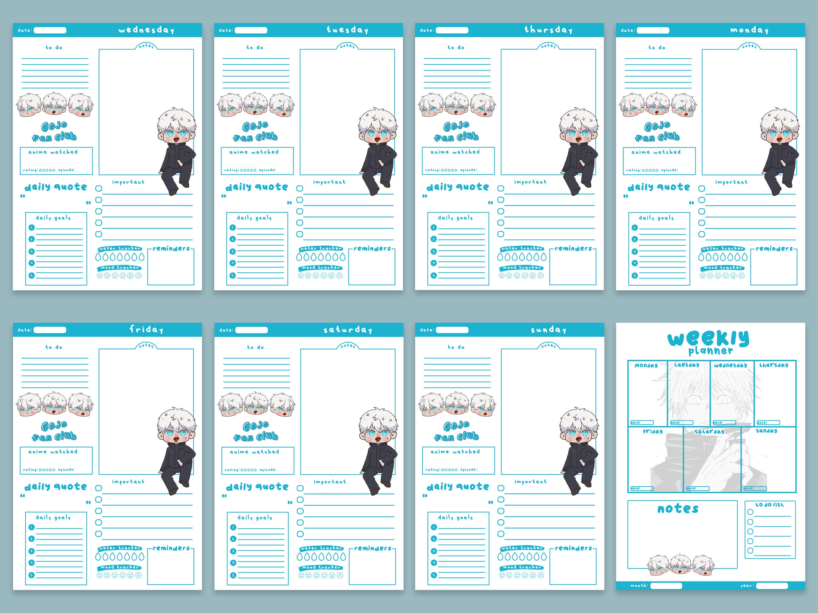 Gojo Printable Daily Planner Anime Planner Digital PDF Etsy