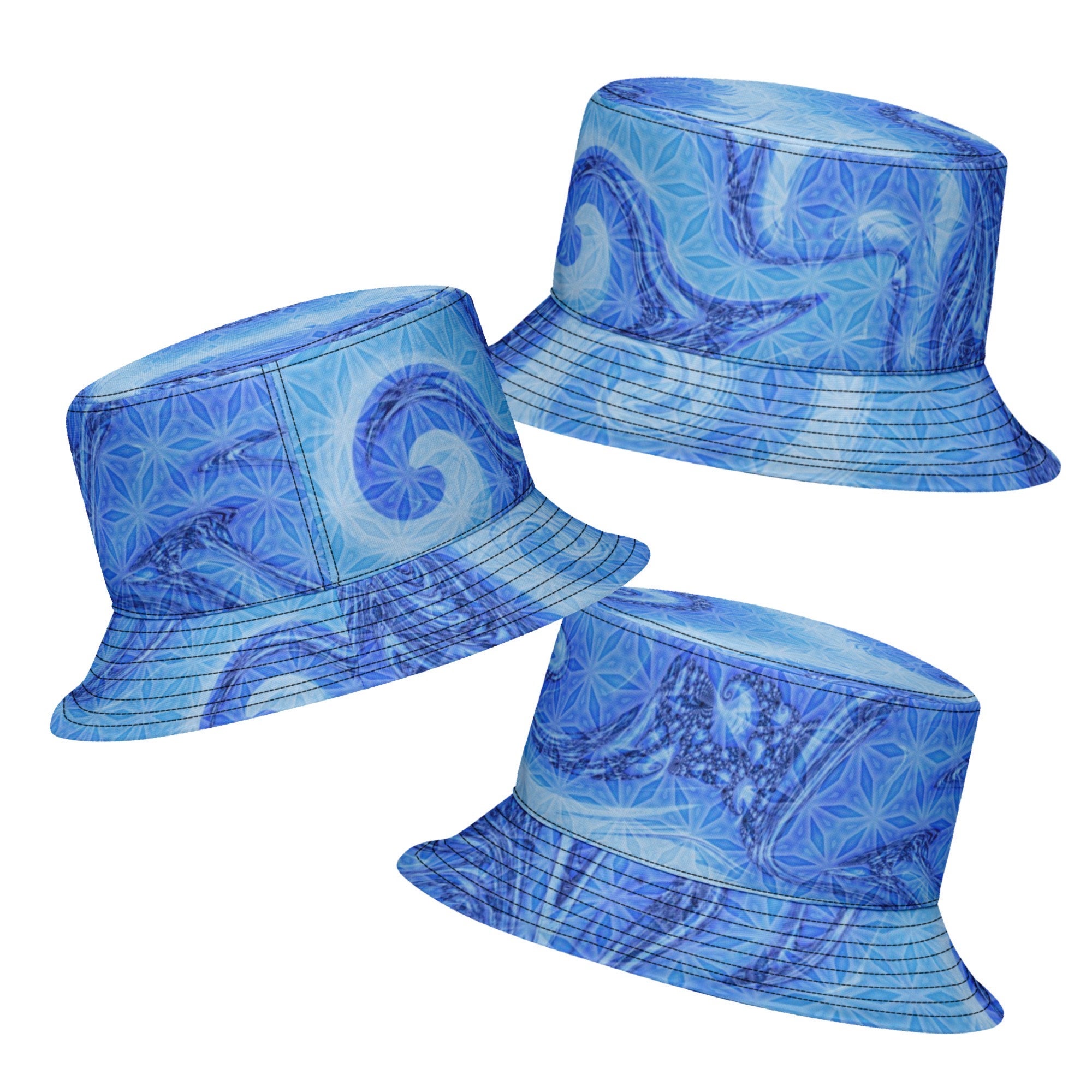 Trippy Bucket Hat, Cosmic Flower of Life Blue Bucket Cap, Festival Hat ...