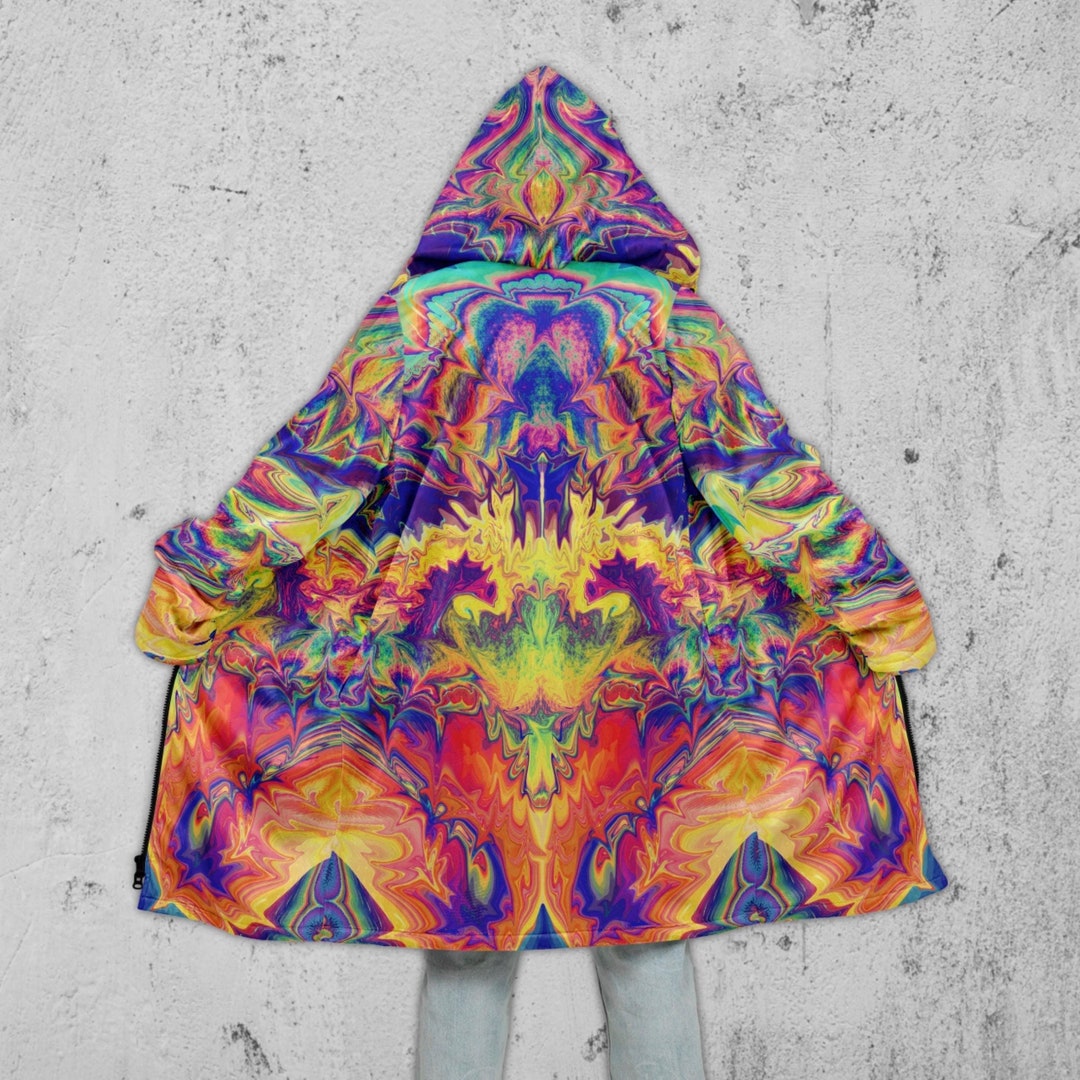 Rainbow Zip up Hooded Cloak • Psychedelic Festival Rave Coat • Trippy ...