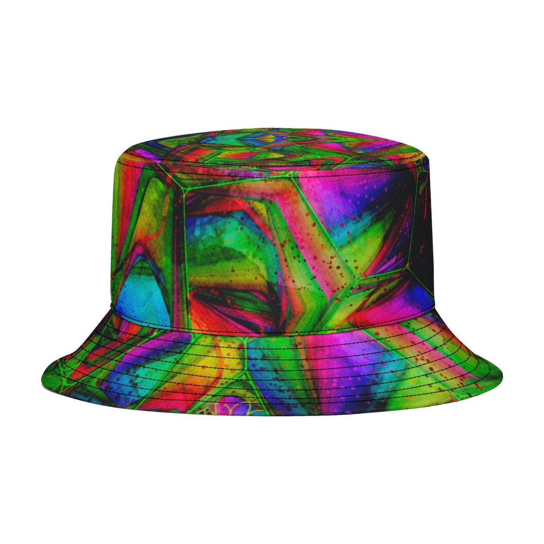 Green Bucket Hat, Rainbow Trippy Bucket Cap for Rave Festival Hat ...