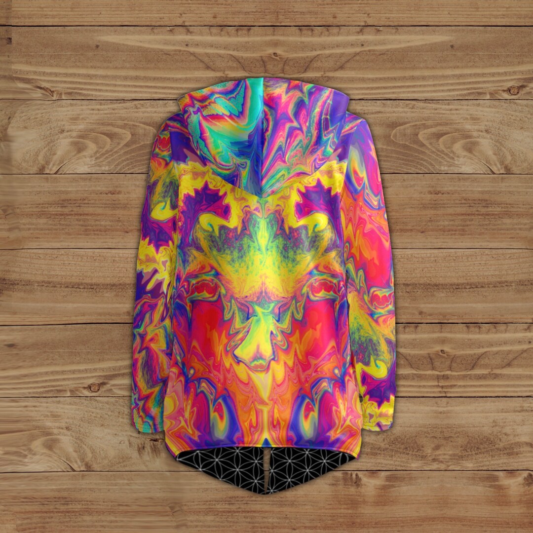 Rainbow Hooded Cloak Psychedelic Festival Rave Coat Dream Cloak Outer ...